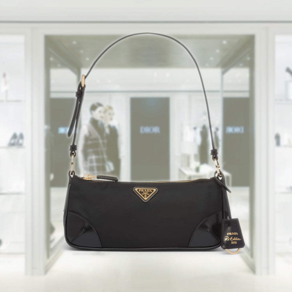 PRADA Re-Edition 2002 Re-Nylon and brushed leather shoulder bag 1BC201 ...