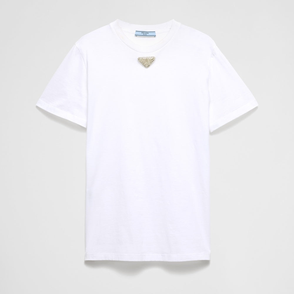 PRADA Jersey T-shirt with embroidered triangle 35838R_16DV_F0009_S_162 ...