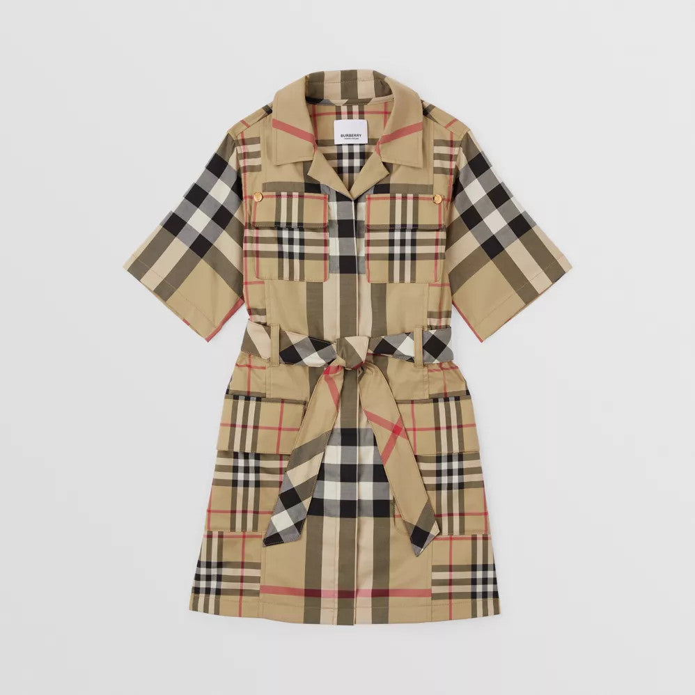 Burberry Patchwork Check Stretch Cotton Tie-waist Shirt Dress 80618291 – BORDER-GARA